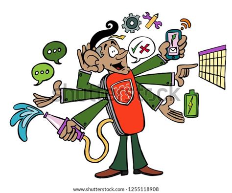 Character Manuel Demonstrating Different Skills Modern Vector De Stock