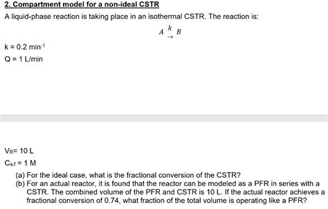 Solved Compartment Model For A Non Ideal CSTR A Chegg Com