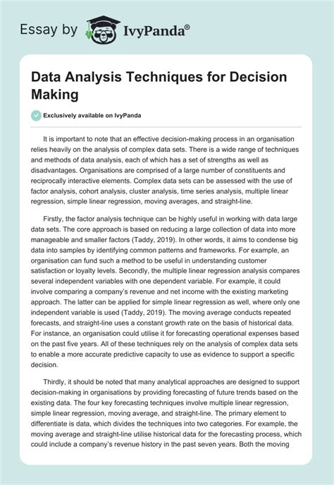 Data Analysis Techniques For Decision Making 585 Words Essay Example