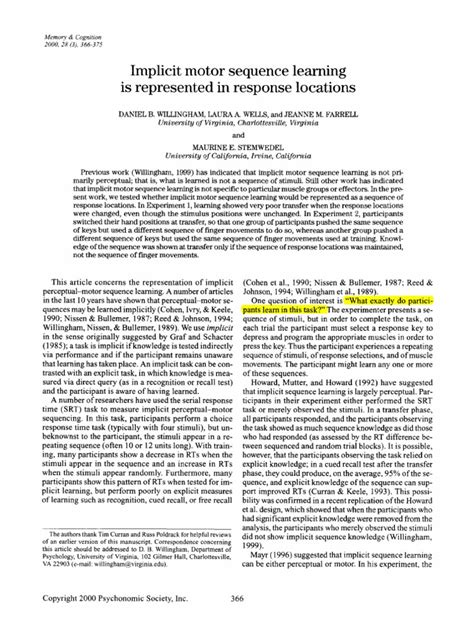 Art Implicit Motor Sequence Learning Is Represented In Response Locations Pdf Experiment
