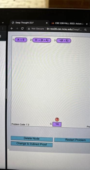 1 A→e 2h→k∧a 3 ¬k∧e Problem Code 73 C