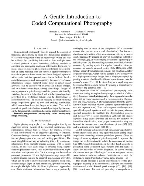 Pdf A Gentle Introduction To Coded Computational Photography