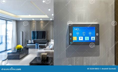 A Modern Touchscreen Control Panel Mounted On A Sleek Wall In A Smart Home The Screen Displays