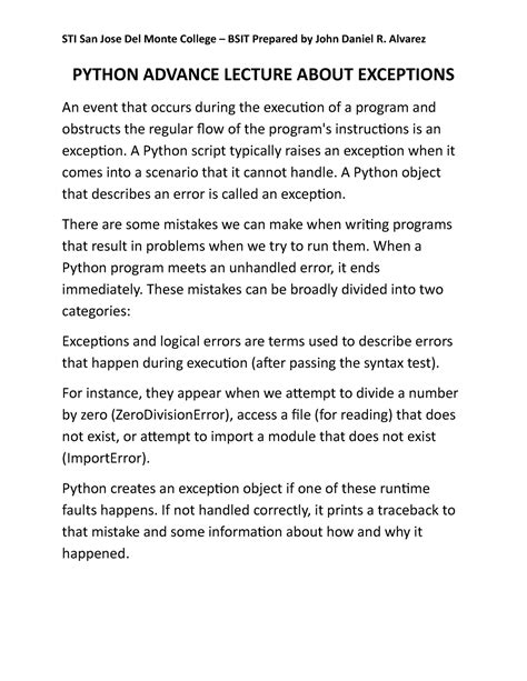 Python Advance Lecture About Exceptions Python Advance Lecture About