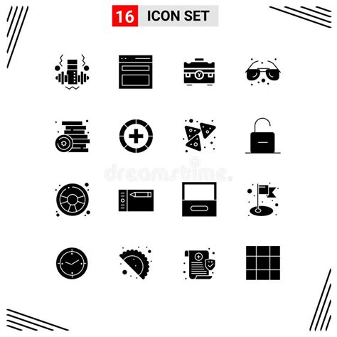 Stock Vector Icon Pack Of 16 Line Signs And Symbols For Games Sunglasses Briefcase Sea Beach