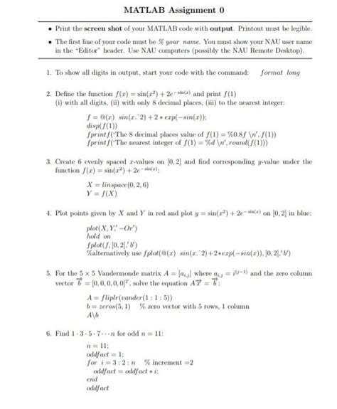 Solved Matlab Assignment 0 Print The Screen Shot Of Your