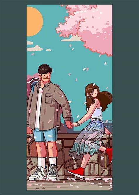 Cute Couple Holding Hands Digital Illustration Digital Art By Cung