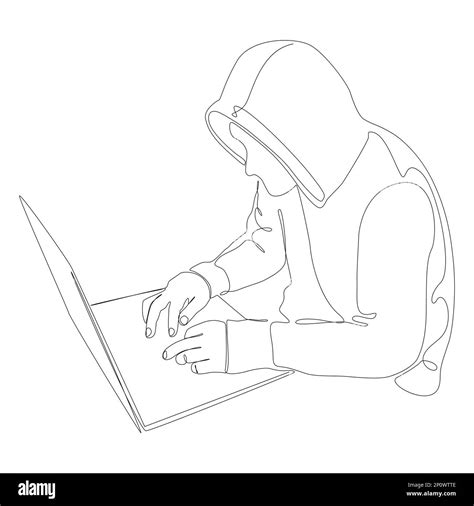 One Continuous Line Of A Computer Hacker Thin Line Illustration Vector Concept Contour Drawing