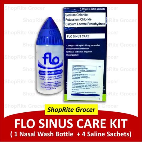 Flo Sinus Care Kit Nasal Wash Bottle Sinus Irrigation Neti Pot Set 4 Saline Refill