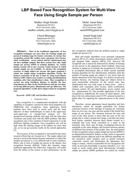 Pdf Lbp Based Face Recognition System For Multi View Face Using Single Sample Per Person