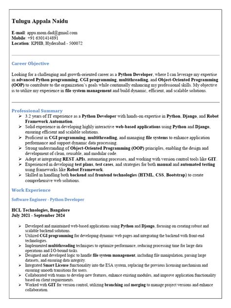 cv tulugu appala naidu python developer wipro hyderabad pdf object oriented