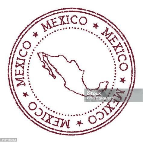 멕시코 라운드 고무 스탬프 국가 지도와 함께 원형 텍스트와 별이 있는 빈티지 빨간색 여권 스탬프 벡터 그림 멕시코에 대한 스톡 벡터 아트 및 기타 이미지 Istock