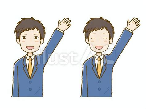 手上げ挨拶 スーツ男性 表情2種（上半身イラスト No 2597116｜無料イラスト・フリー素材なら「イラストac」