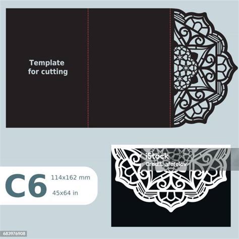 C6 종이 비쳐 인사말 카드 청첩장 절단 레이스 초대 배 라인 카드에 대 한 서식 파일 격리 된 배경 개체 레이저 컷된 서식 파일 벡터 일러스트 0명에 대한 스톡 벡터 아트
