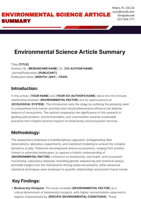 Free Environmental Science Article Summary Template To Edit Online