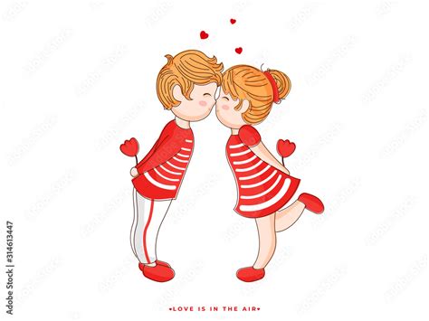 Cute Couples Kissing Cartoon