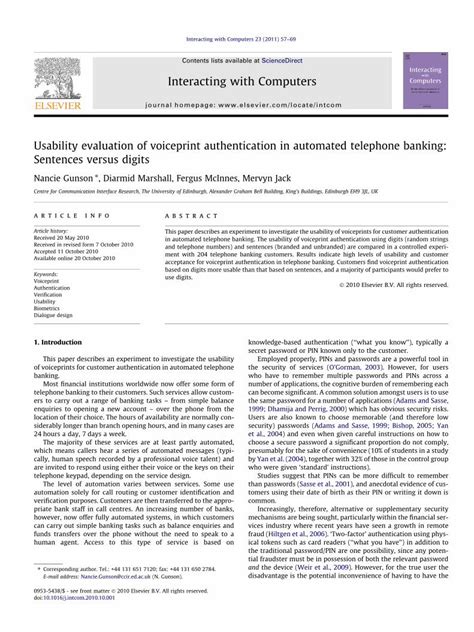 Pdf Usability Evaluation Of Voiceprint Authentication In Automated Telephone Banking