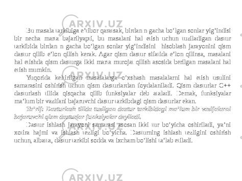 c dasturlash tilida funksiyalarni yaratish va ulardan foydalanish