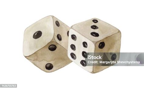 두 개의 수채화 황금 주사위 조각 흰색 배경에 고립 된 아이콘 개념 승리와 카지노 도박 만화 현실적인 디자인 수채화 그림 도박에