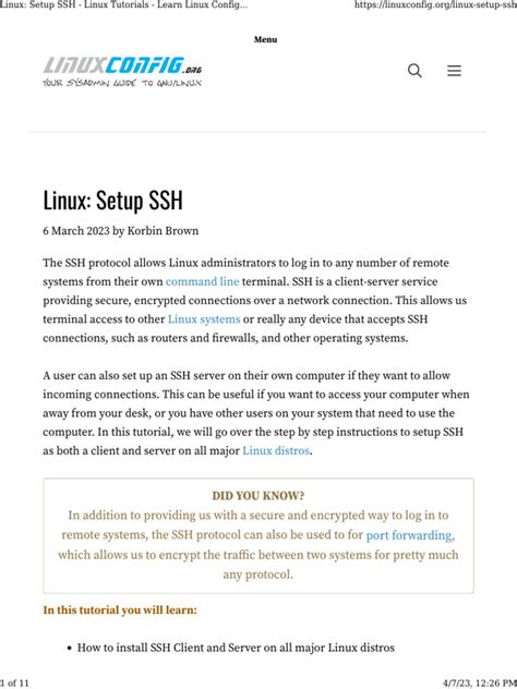 Linux Setup Ssh Linux Tutorials Learn Linux Configuration Pdf
