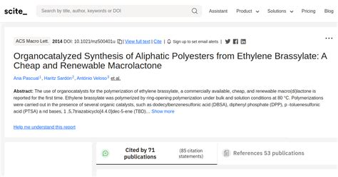 Organocatalyzed Synthesis Of Aliphatic Polyesters From Ethylene Brassylate A Cheap And