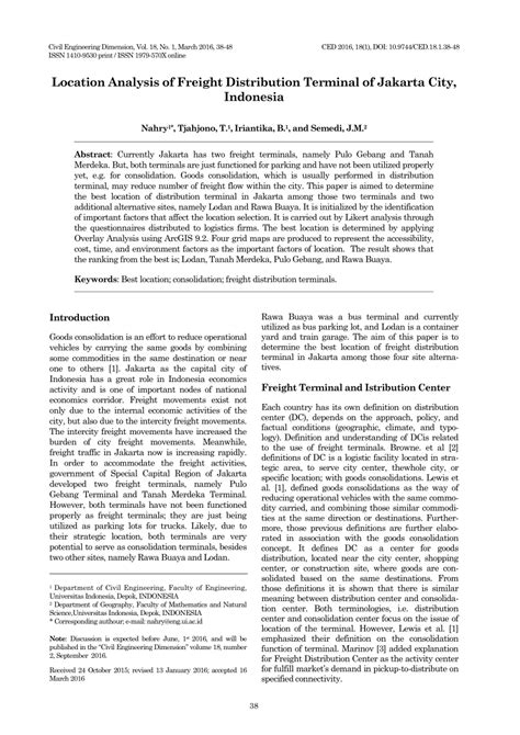 PDF Location Analysis Of Freight Distribution Terminal Of Jakarta City Indonesia