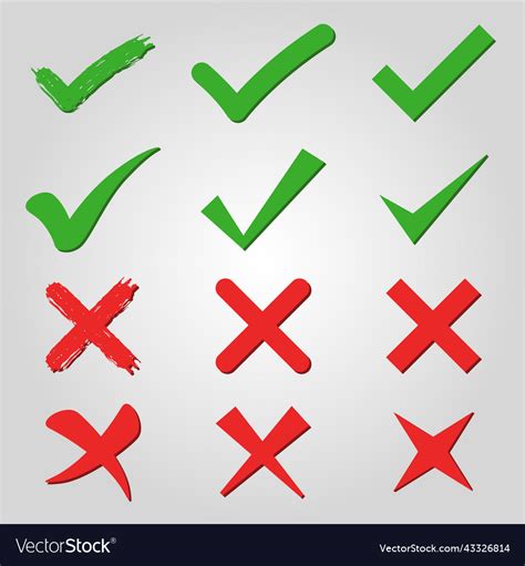 Icons Colored Green And Red Tick And Crosse Vector Image