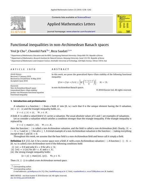 Pdf Functional Inequalities In Non Archimedean Banach Spaces