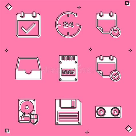 Set Calendar With Check Mark Clock 24 Hours And Clock Social Media