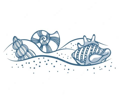 Premium Vector Hand Drawn Sea Shells On The Sand Illustration Of Blue Seashells On A White