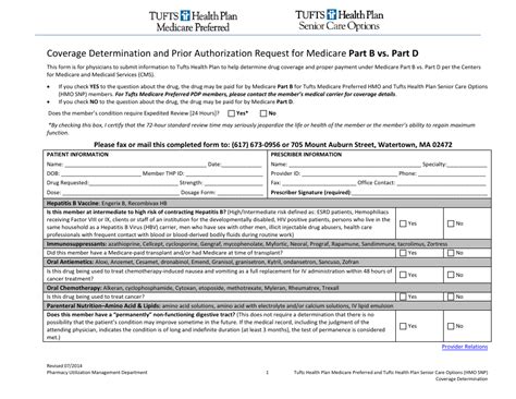 Coverage Determination Form And Prior Authorization Request For Medicare Part B Vs Part D