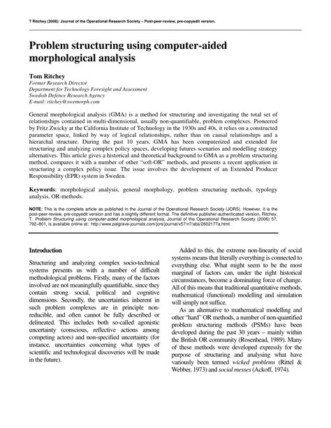 Pdf Problem Structuring Using Computer Aided Morphological Analysis
