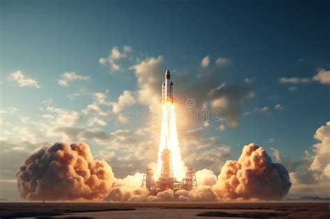 Rocket Launch Into Space 3d Rendering Mixed Media Stock Illustration