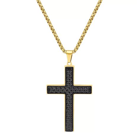 Lynx Mens Two Tone Ion Plated Stainless Steel Cross Pendant Necklace