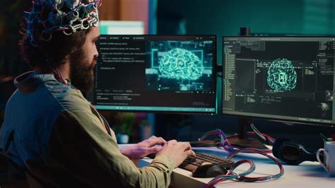 It Technician Using Eeg Headset Stupefied After Mind Upload Virtual