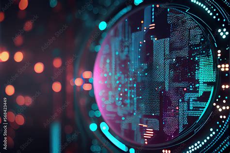 Render Of A Macro View Of A Futuristic Electronic Circuit Board With