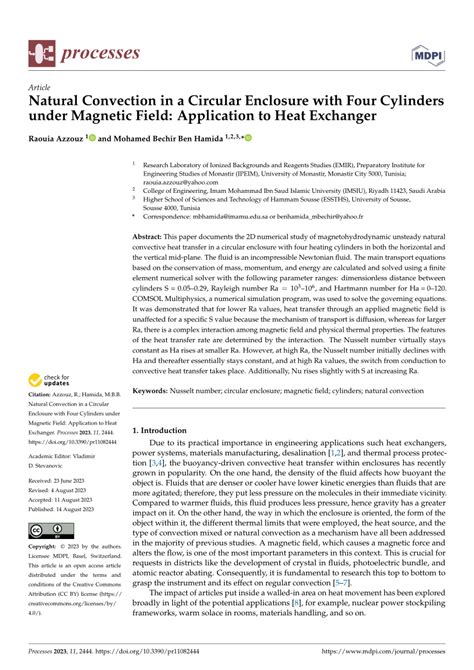 Pdf Natural Convection In A Circular Enclosure With Four Cylinders Under Magnetic Field