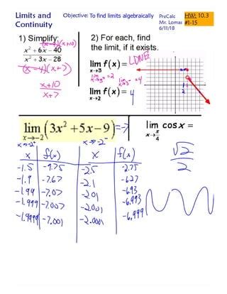 Limits Algebraically PDF