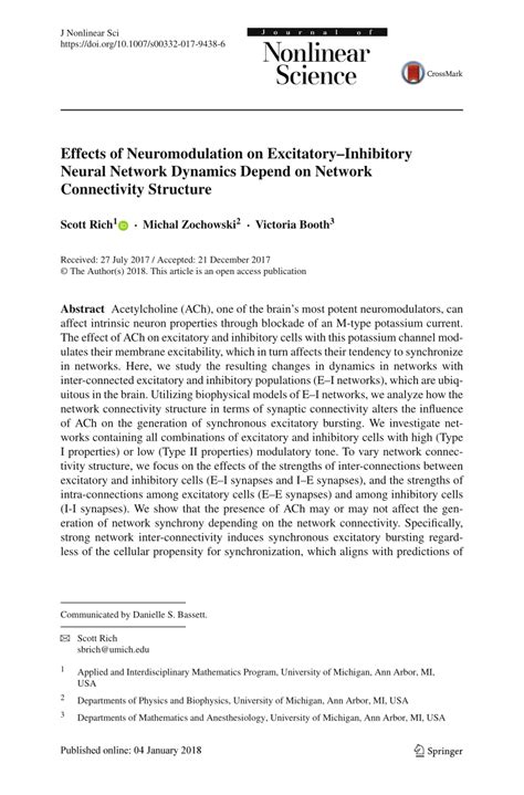 Pdf Effects Of Neuromodulation On Excitatory Inhibitory Neural Network Dynamics Depend On