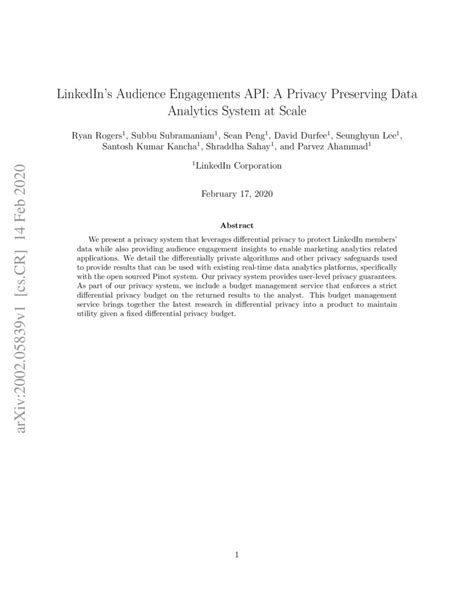 Linkedins Audience Engagements Api A Privacy Preserving Data