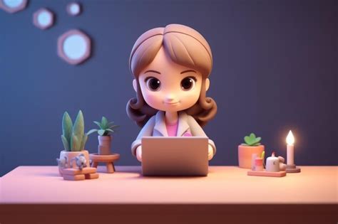 Premium Ai Image A Business Girl Working With Laptop On Desk 3d Tiny Premium Ai Image A Business Girl Working With Laptop On Desk 3d Tiny