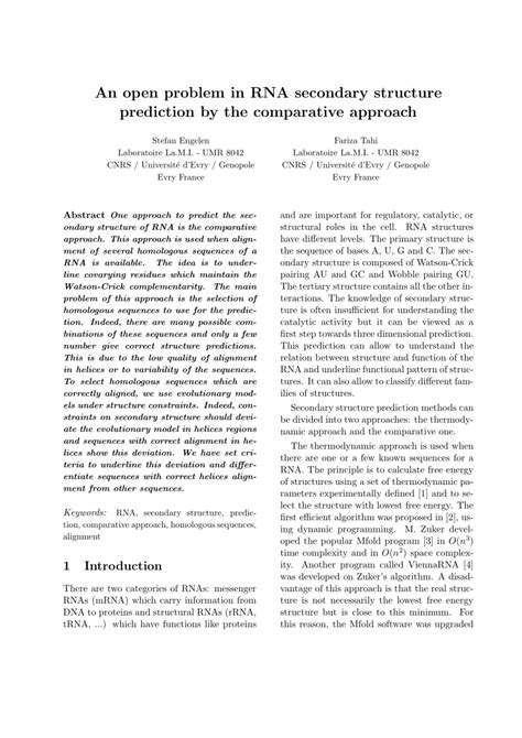Pdf An Open Problem In Rna Secondary Structure Prediction By The