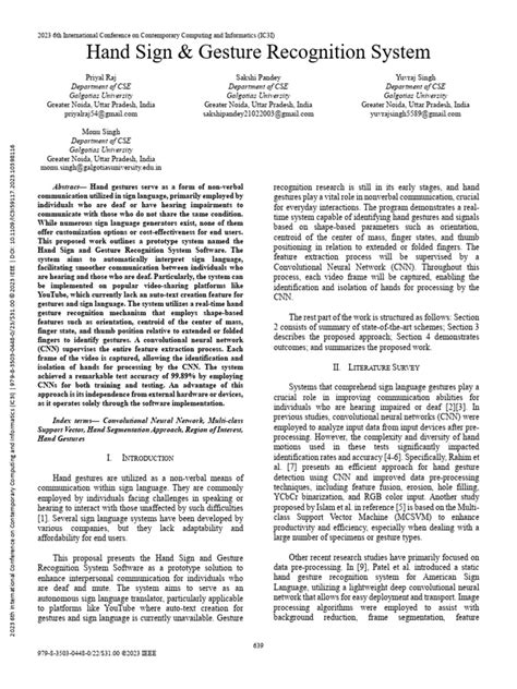 Hand Sign Amp Gesture Recognition System Pdf Applied Mathematics Artificial Intelligence