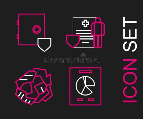 Set Line Document With Graph Chart Crumpled Paper Ball Medical