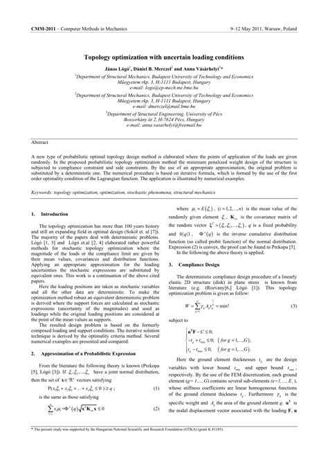 Pdf Topology Optimization With Uncertain Loading Conditions