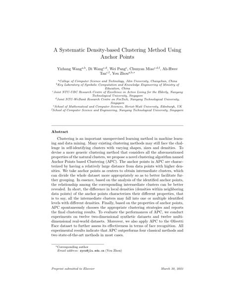 PDF A Systematic Density Based Clustering Method Using Anchor Points
