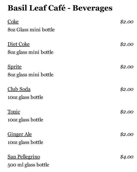 Menu At Basil Leaf Cafe Chicago