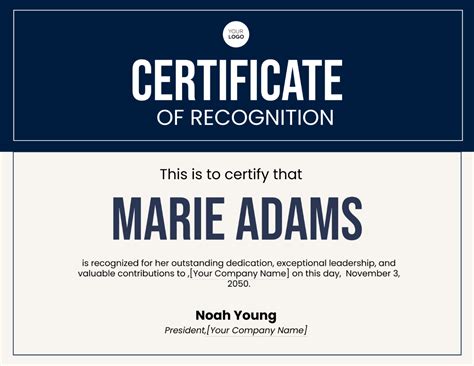 Recognition Certificate Template Edit Online And Download Example