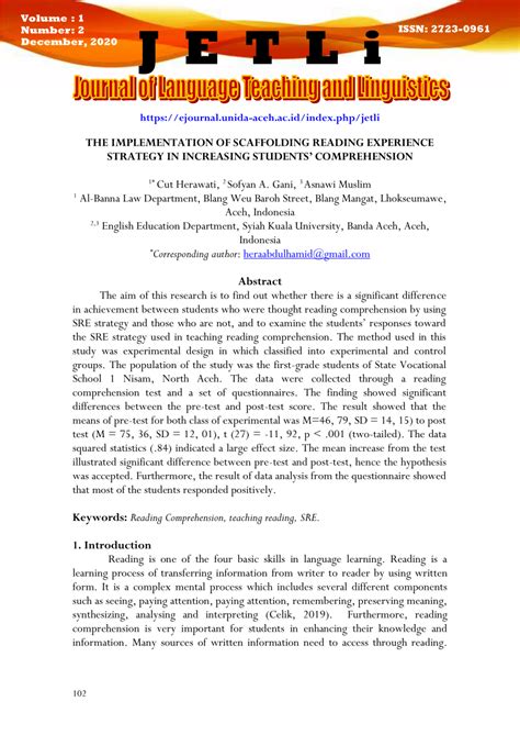 Pdf The Implementation Of Scaffolding Reading Experience Strategy In