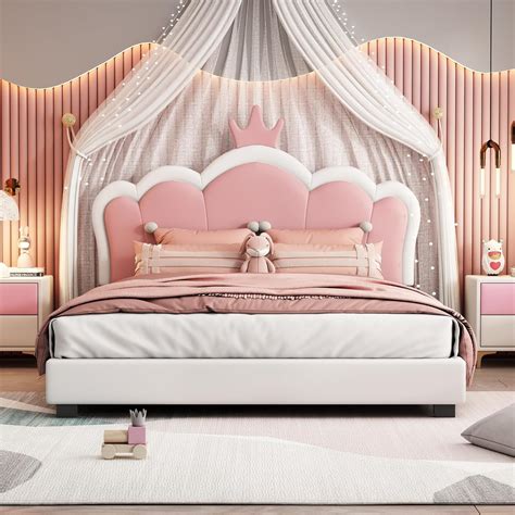Karzibo Full Size Princess Bed Frame With Crown Shaped Headboard For